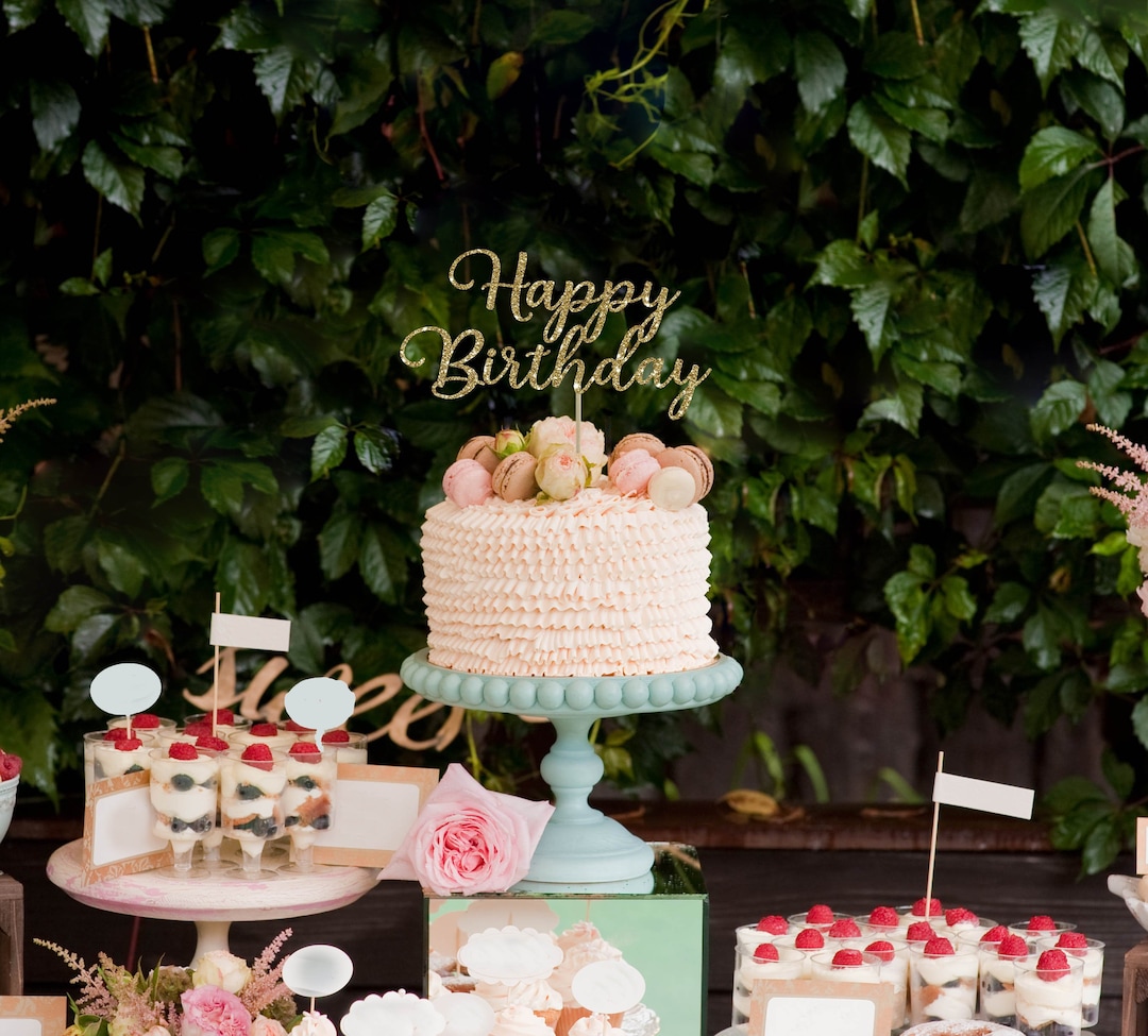 Birthday Cake Topper, Happy Birthday Cake Topper, Gold Glitter Cake ...