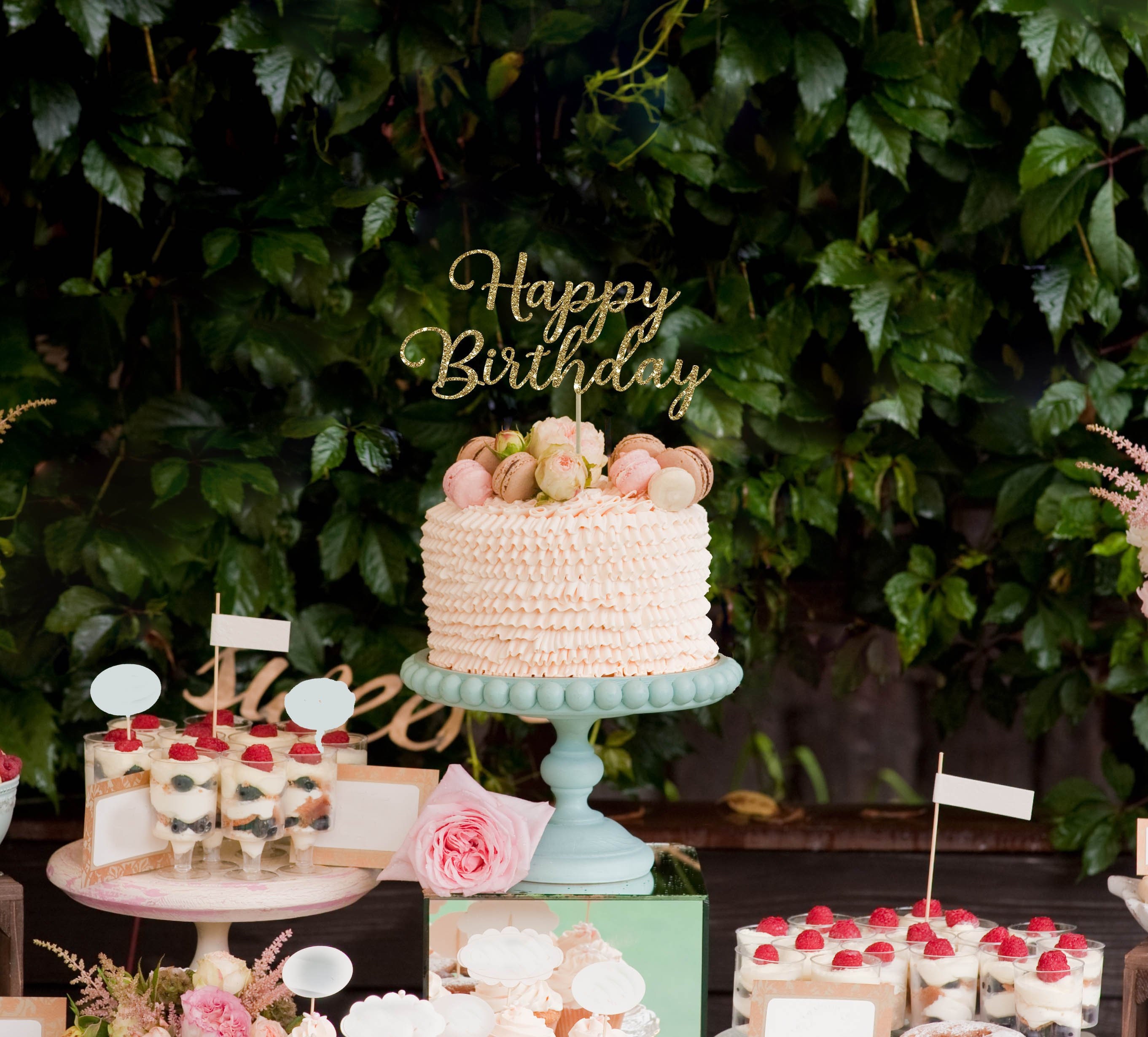 Birthday Cake Topper Happy Birthday Cake Topper Gold Glitter - Etsy