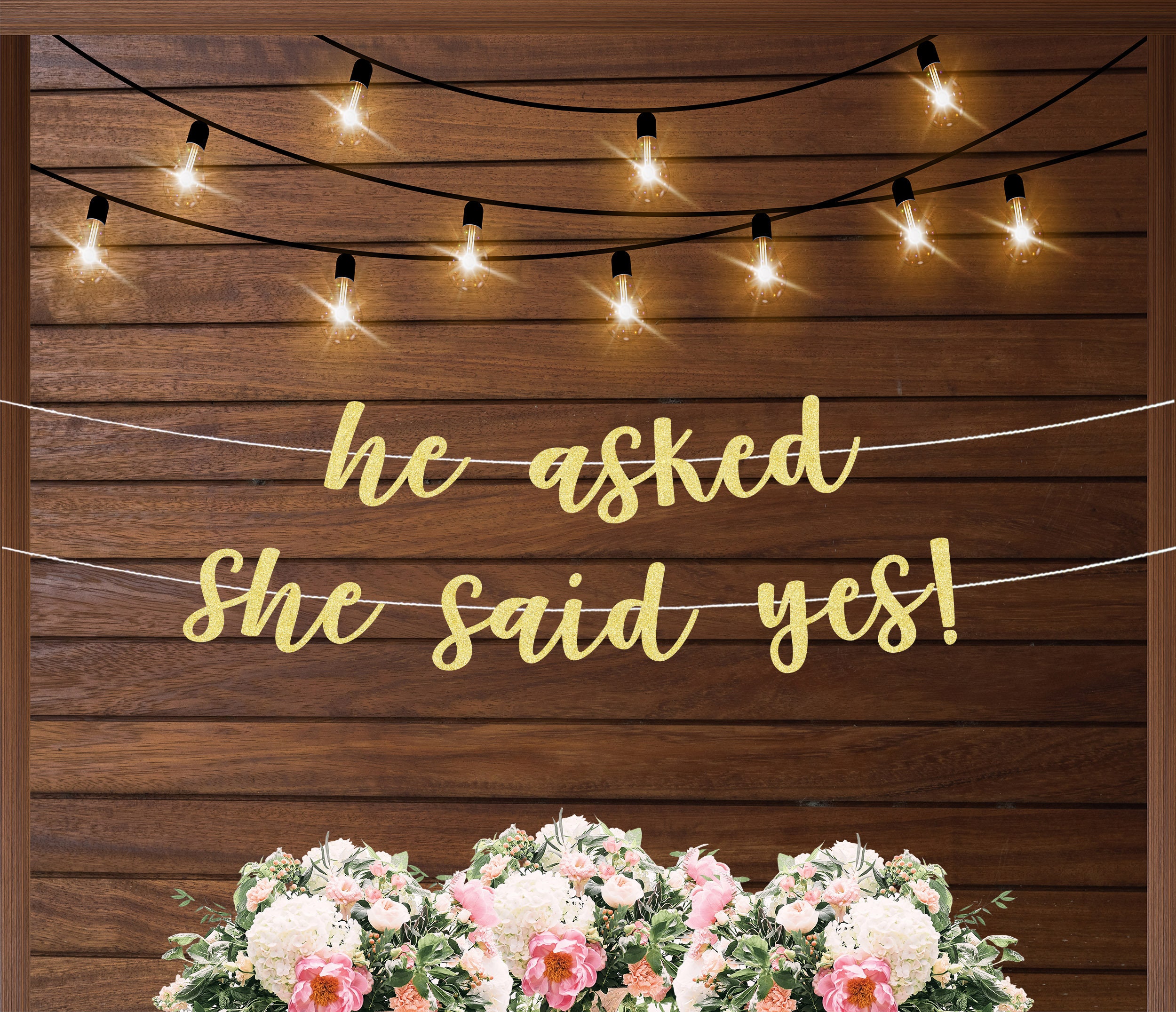 He asked she said yes banner engagement party banner wedding | Etsy