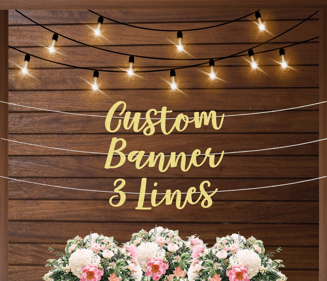 Custom Banner Gold, Three Lines Banner, Baby Shower Banner, Banner ...