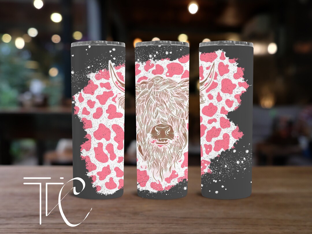 Highland Cow W/ Pink Cowprint 20oz Skinny Tumbler Template PNG ...