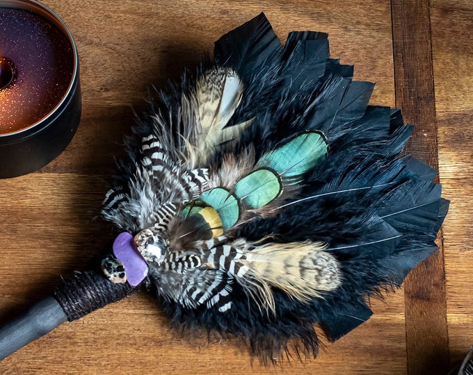 Smudge Feather Fan. Pheasant, Turkey, Owl Feathers & Charoite, Topaz ...