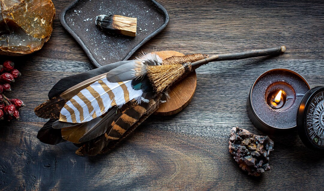 Smudge Feather Fan. Pheasant, Goose, Pigeon, Crow Feathers & Mini Broom ...