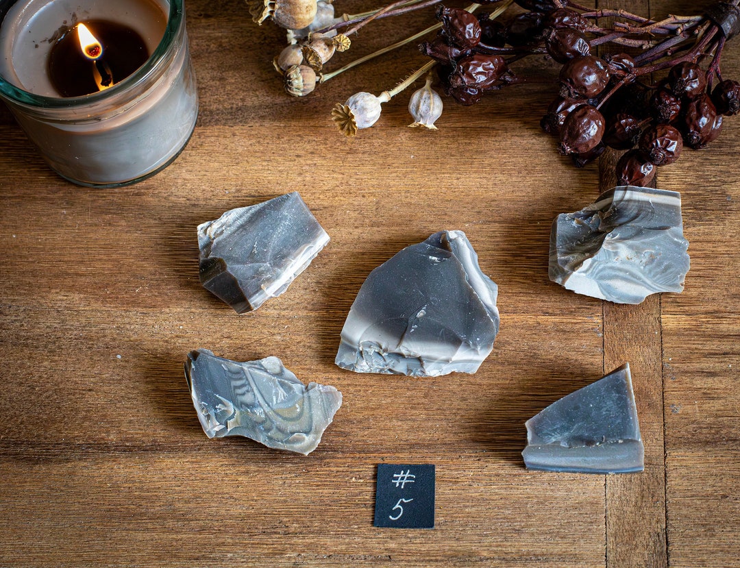 Set of Banded Flint Stones #7, 266g Striped Rough Stone Natural Flint ...