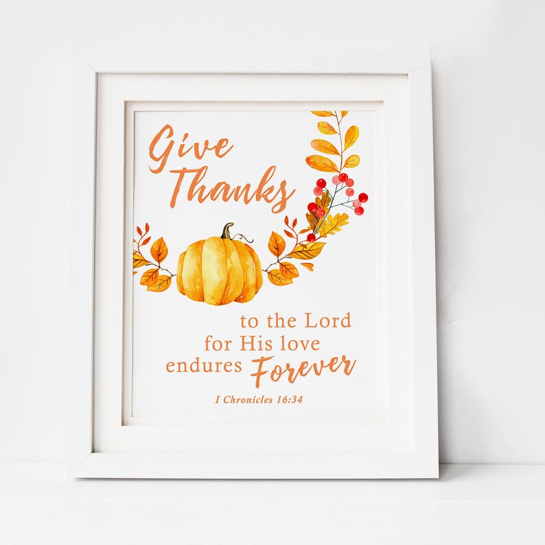 Thanksgiving Printable / Blessed Sign / 1 Chronicles 16:34 / Rustic ...