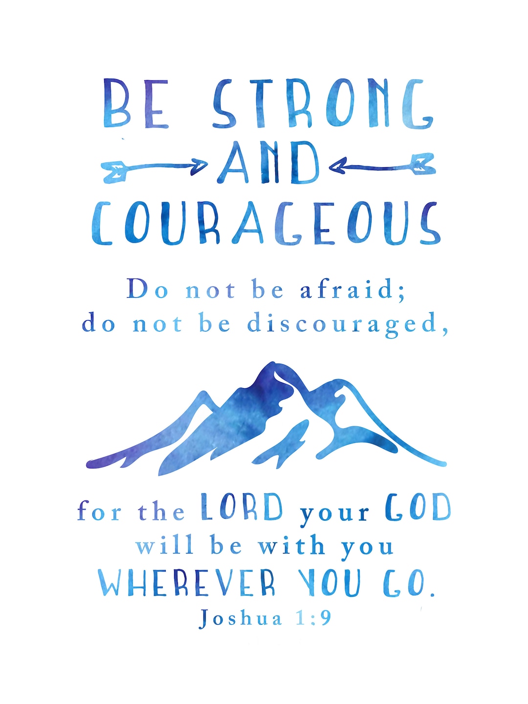Be Strong and Courageous / Joshua 1:9 / Watercolor Map / Scripture ...