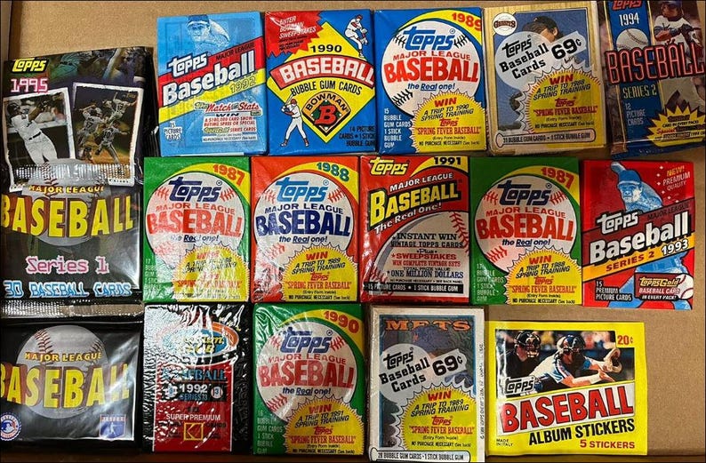 100 +vintage MLB Unopened Baseball Cards in Packs 55+ Cards in Packs ...
