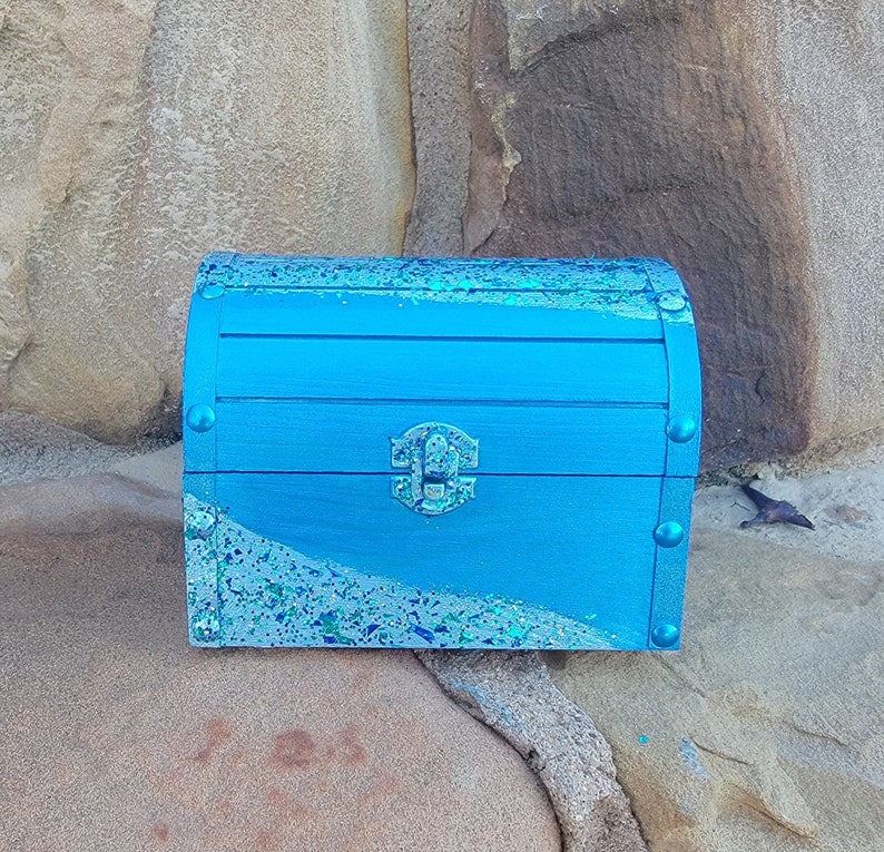 Mermaid Blue Treasure Chest: Handcrafted Wooden Keepsake Box - Etsy