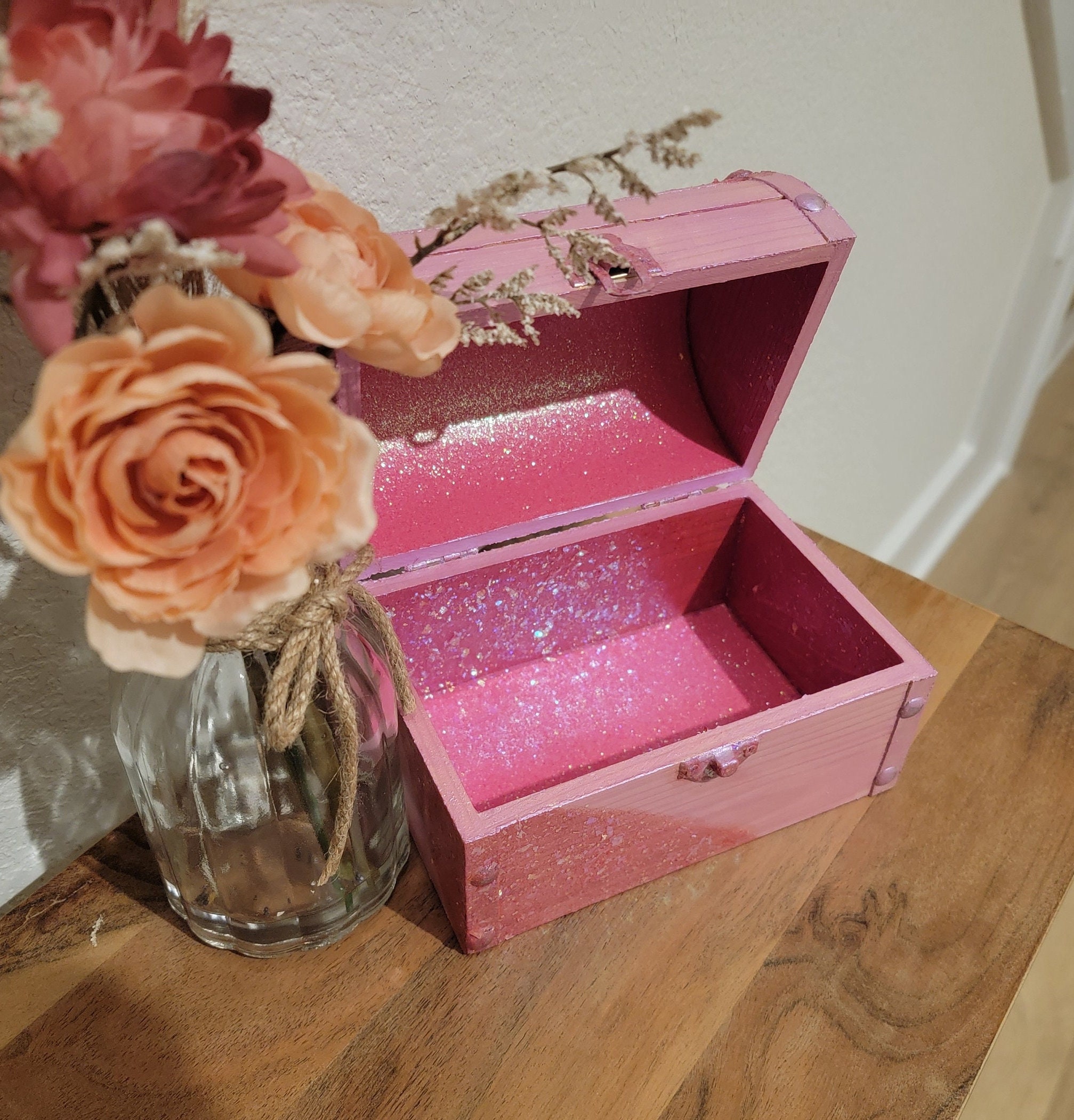Pink Themed, Wood Treasure Chest, Birthday Gift, Keepsake Box, Jewelry ...