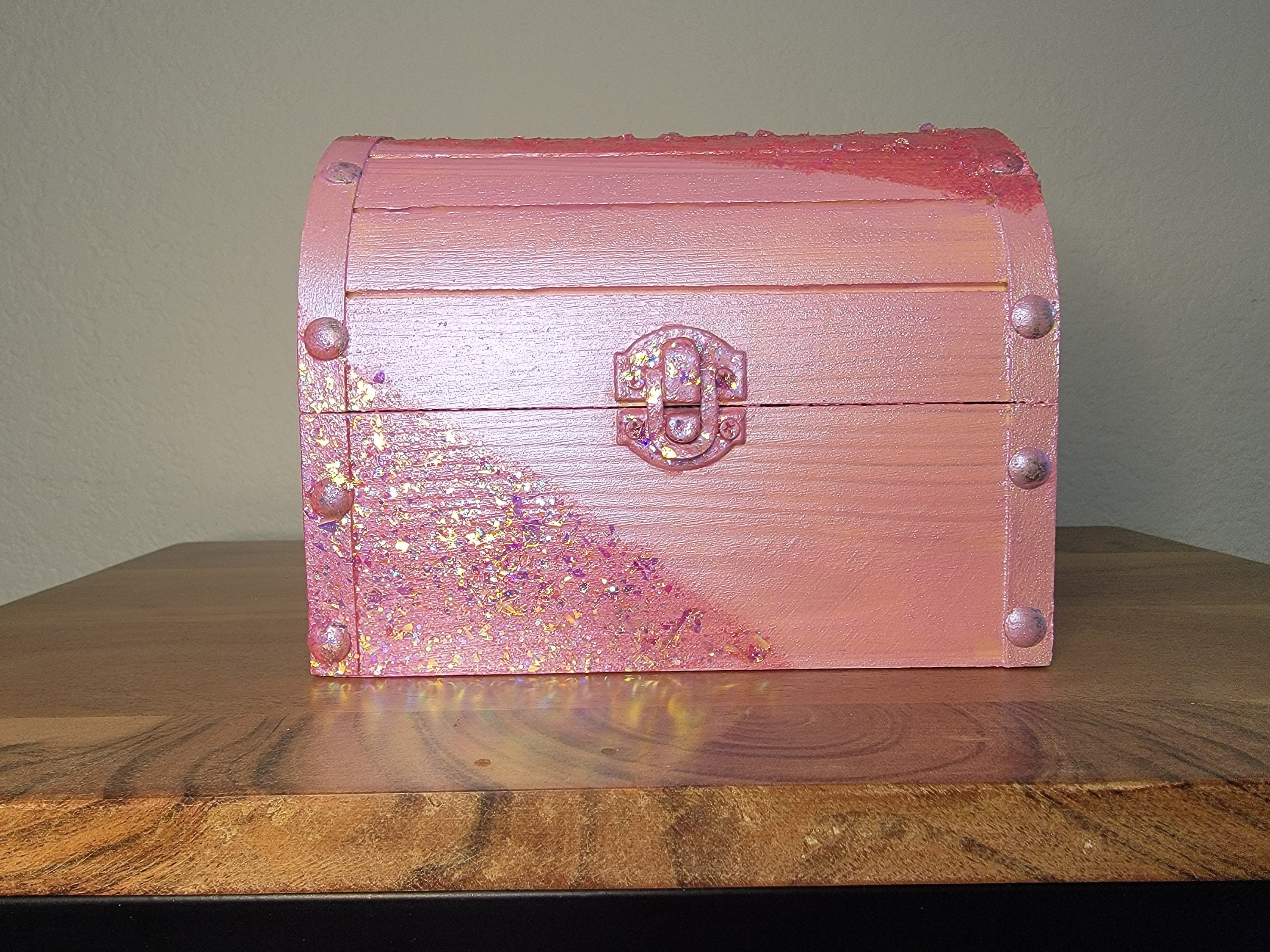 Pink Themed, Wood Treasure Chest, Birthday Gift, Keepsake Box, Jewelry ...