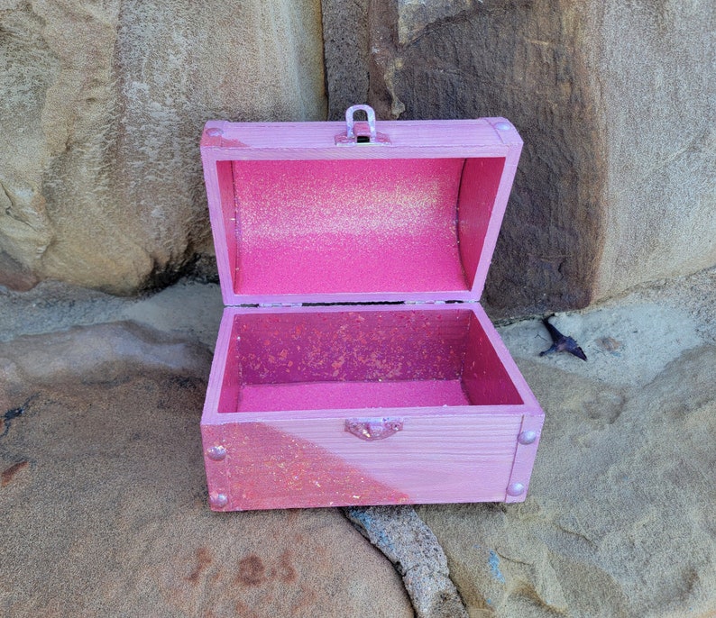 Pink Themed, Wood Treasure Chest, Birthday Gift, Keepsake Box, Jewelry ...