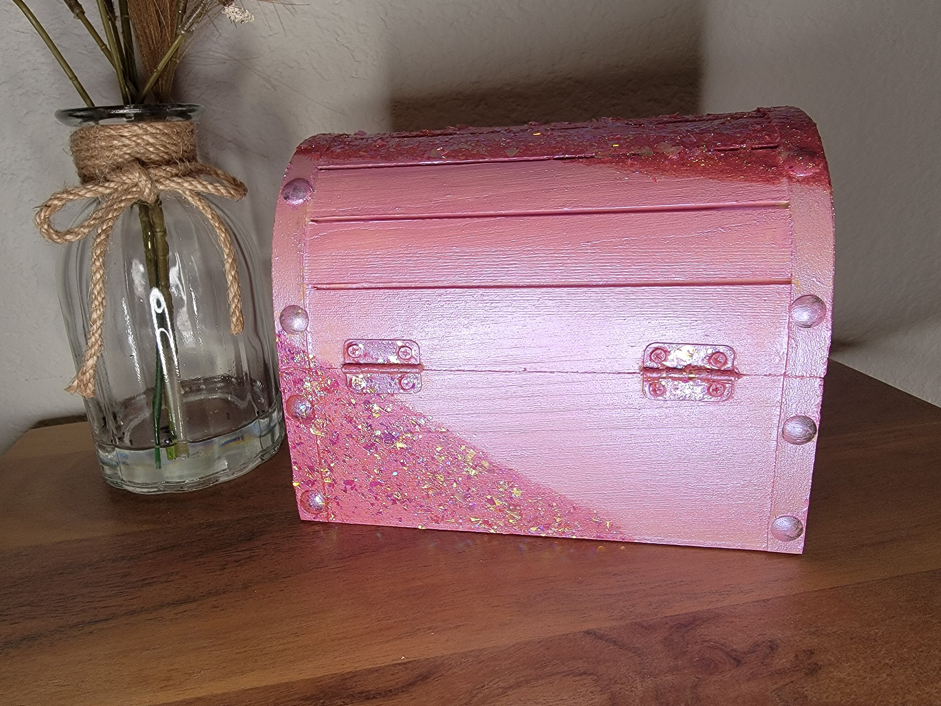 Pink Themed, Wood Treasure Chest, Birthday Gift, Keepsake Box, Jewelry ...