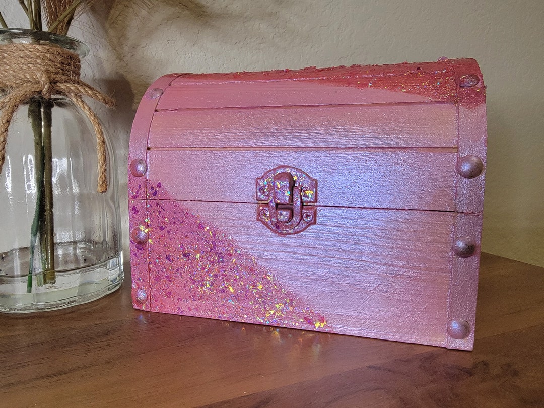 Pink Themed, Wood Treasure Chest, Birthday Gift, Keepsake Box, Jewelry ...