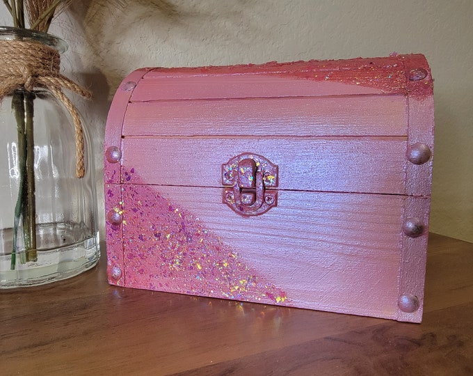 Pink Themed, Wood Treasure Chest, Birthday Gift, Keepsake Box, Jewelry ...