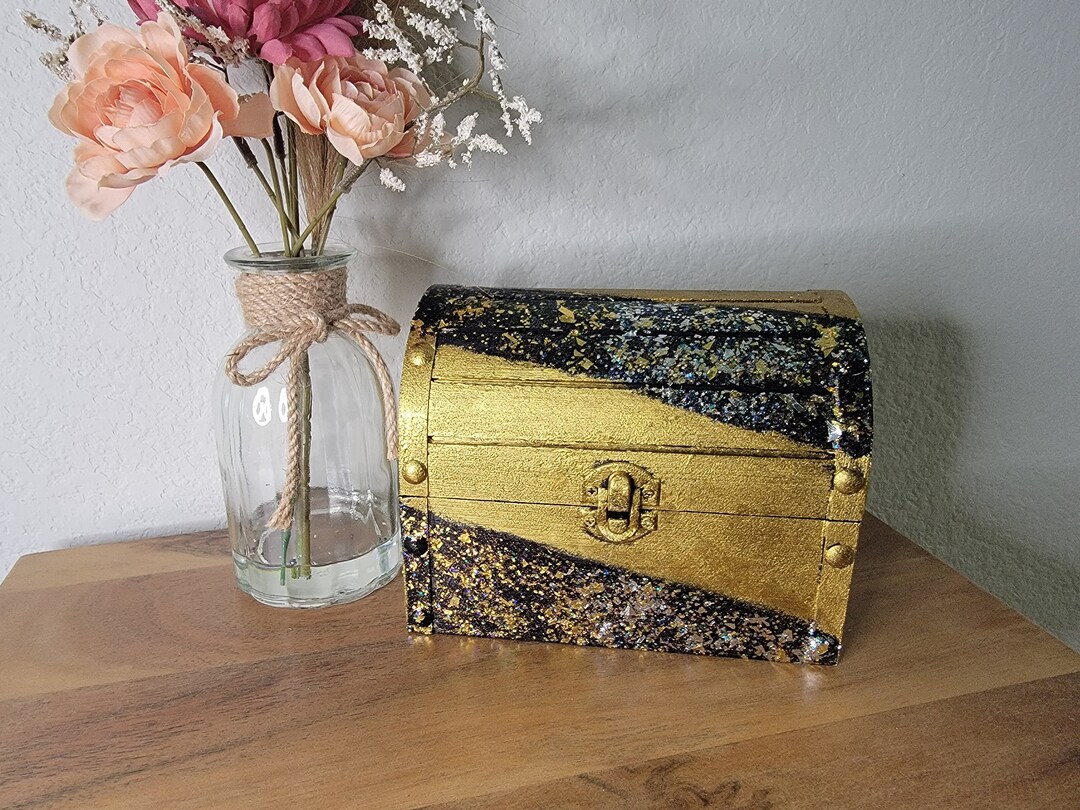 Handcrafted Wood Treasure Chest: Gold Keepsake Jewelry Box - Etsy