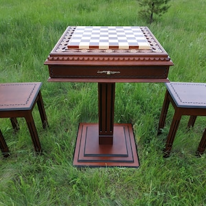 Battle for Kings- Wooden Chess Table, Storage for Pieces+two Stools Ash ...