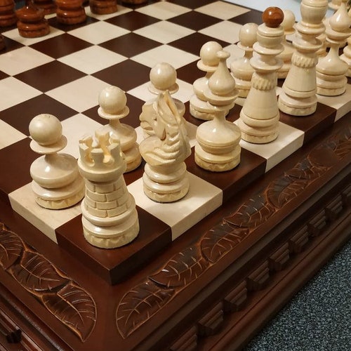 Wooden Chess Board royal Сlassic Wood Carving - Etsy