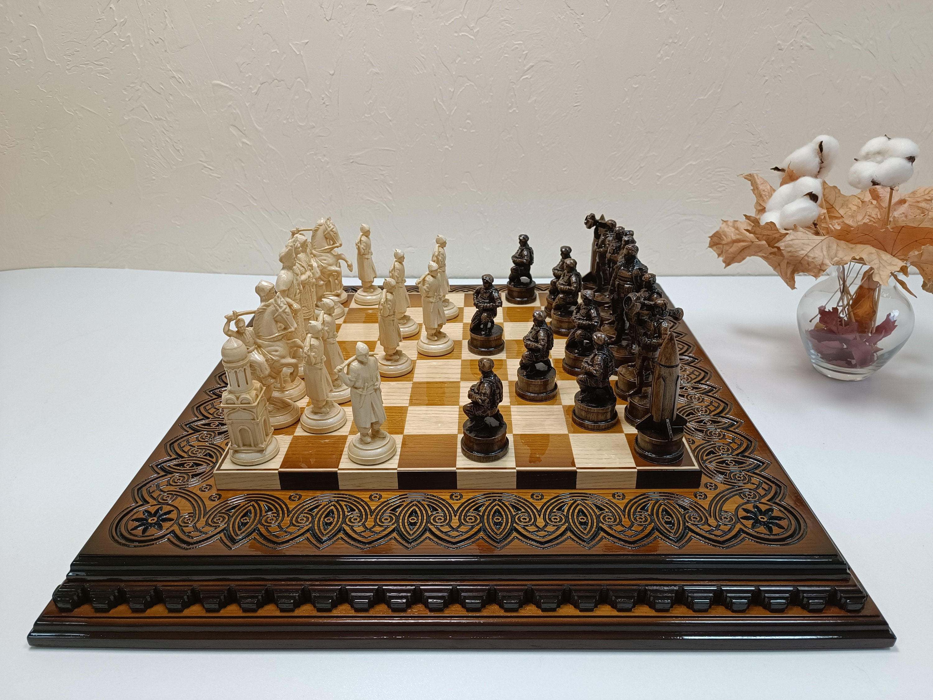 Chess Set "waves of Aspiration Ombre", Solid Ash Wood, Super Gloss ...