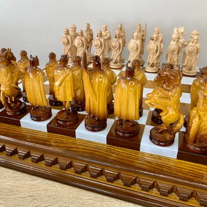 Hand Carved Ash Wood Chess Set: Knights Pieces, Family Game - Etsy