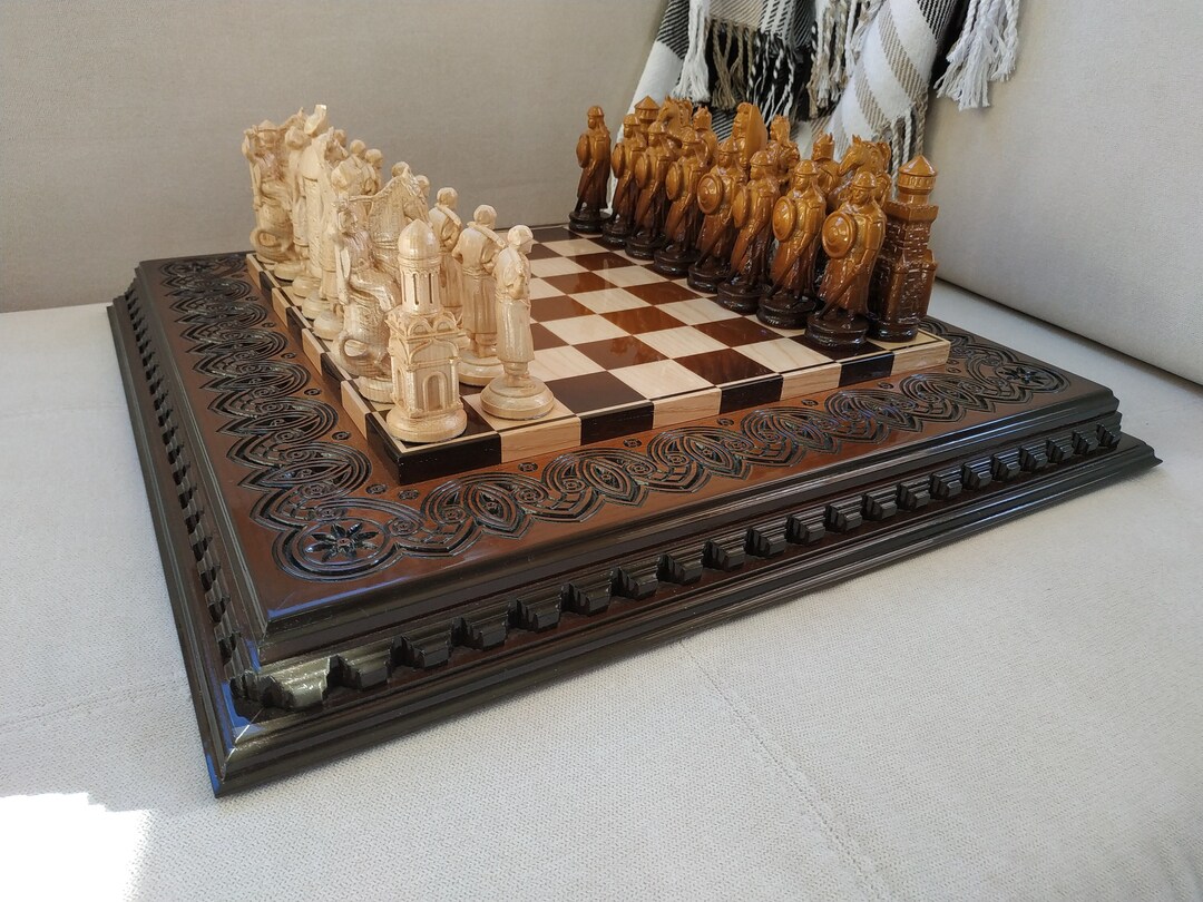 Handmade Ash Wood Chess Set: "waves of Aspiration Ombre" With Cossack ...