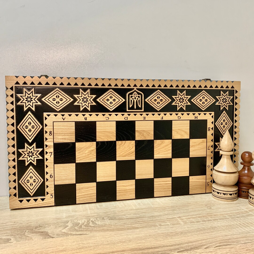 Wooden Folding Chess Ukrainian Trident Board With Soft Velvet Place for ...
