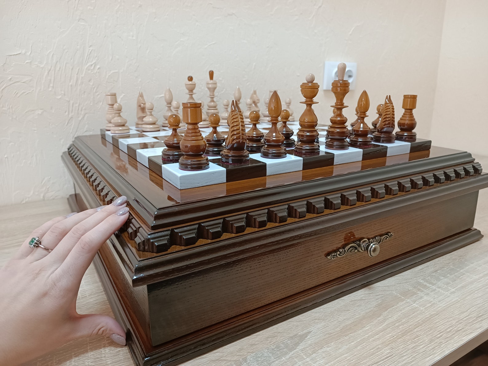 Chess Set Board With 2 Drawers for Storage Chess Pieces - Etsy