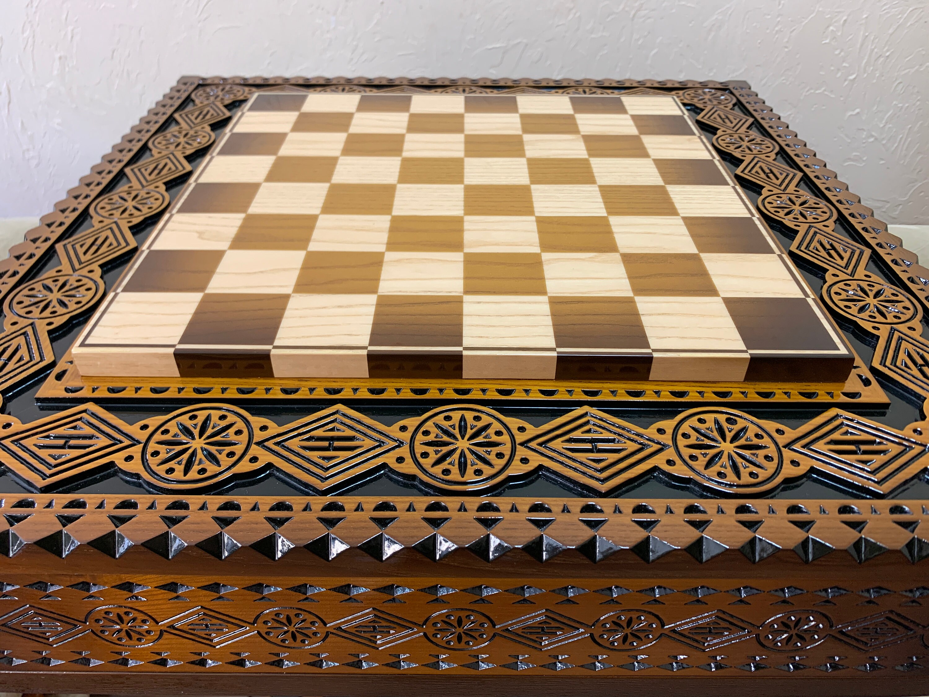 Hand-carved Ash Wood Chess Table: Ombre Finish, Storage Drawers - Etsy