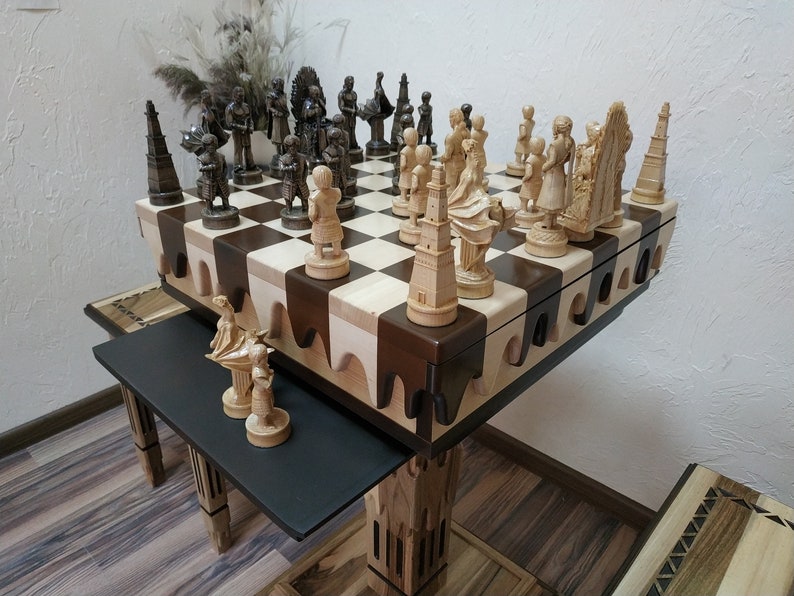 Wooden Chess Set / Table "streaks of Power" Walnut and Maple, Two ...