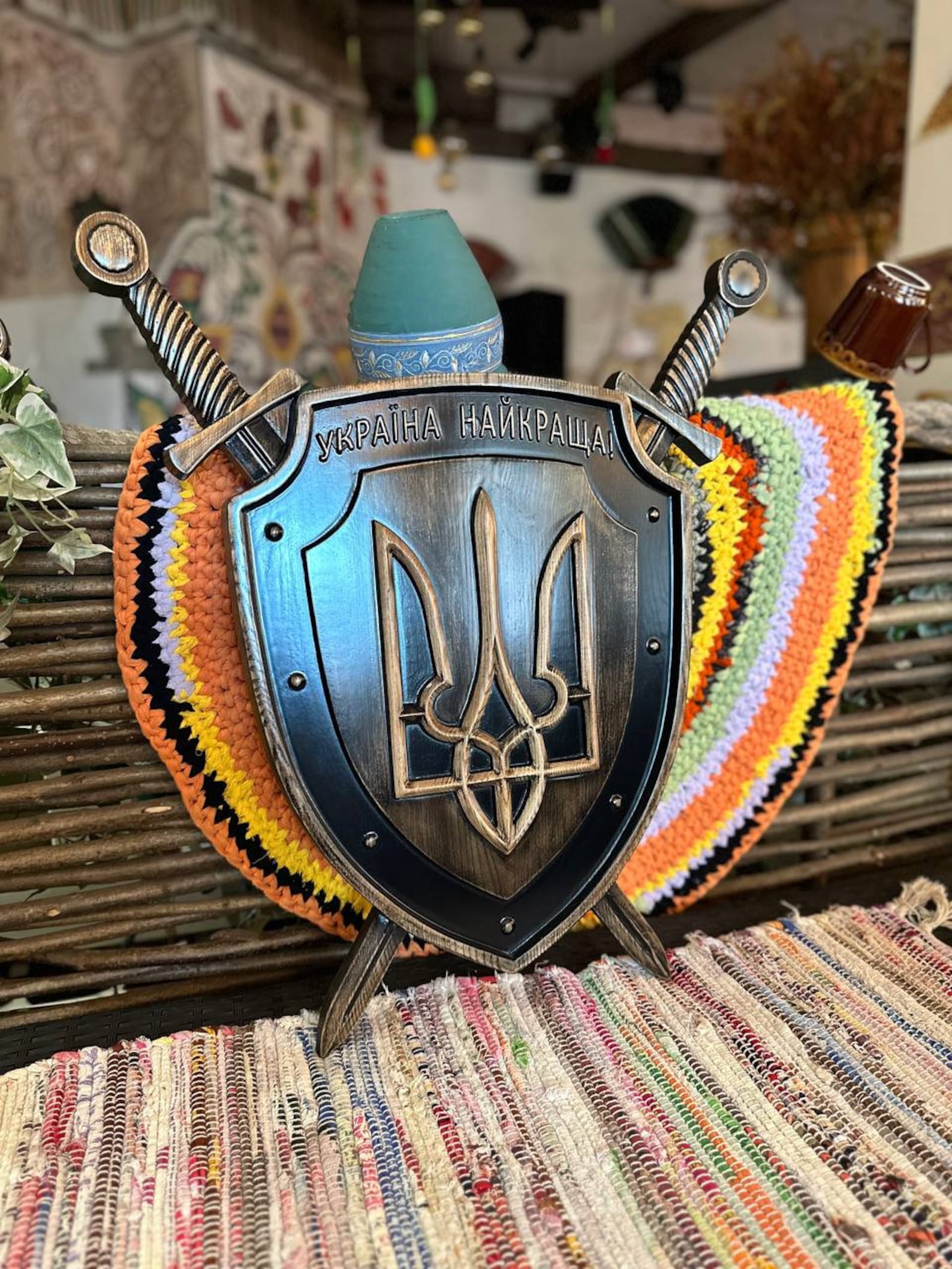 Ukrainian Trident Wooden Coat of Arms of Ukraine Shield With Swords ...