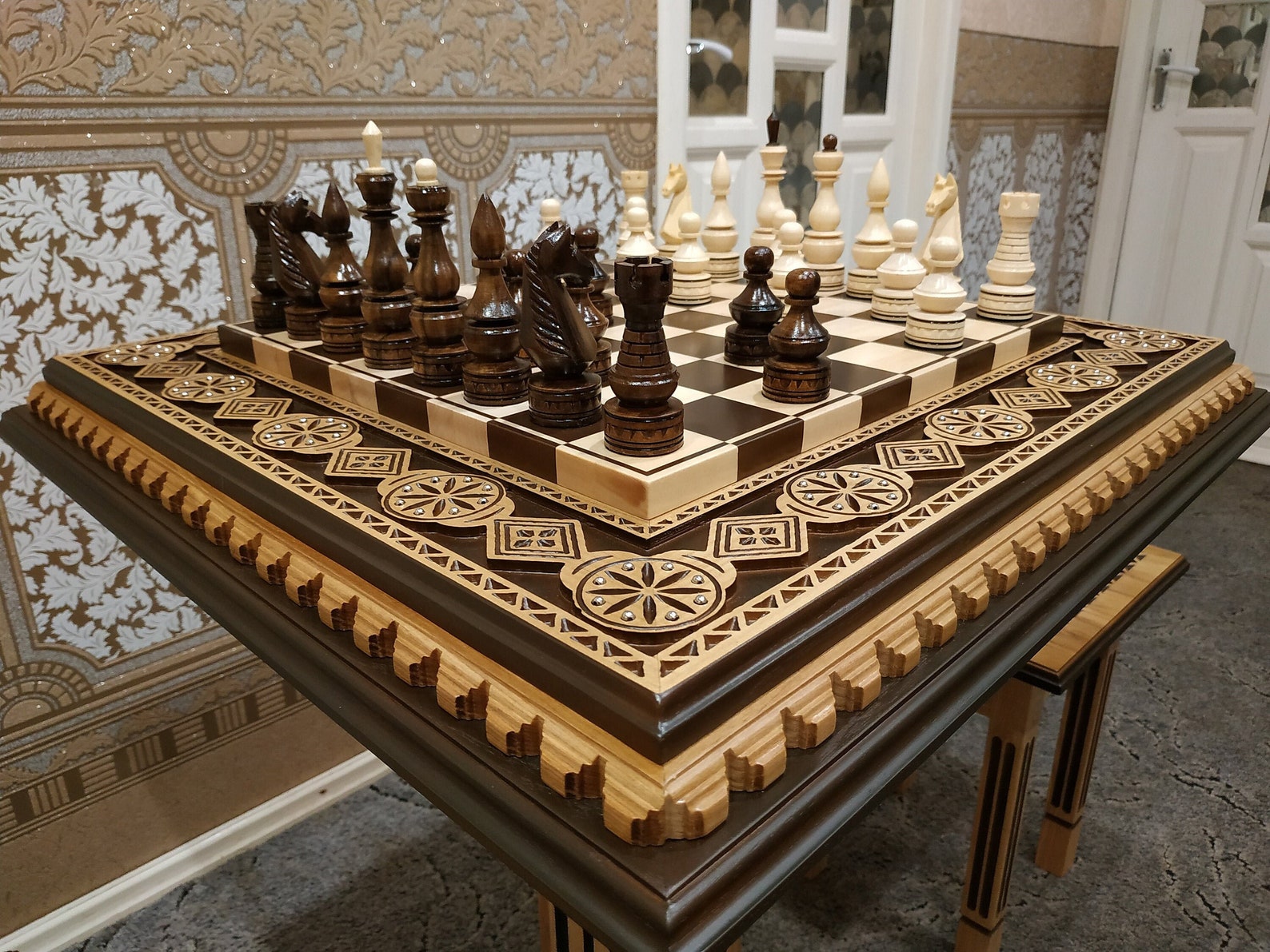 Handmade Ash Maple Wooden Chess Set, Beaded Inlay, Personalized Gift - Etsy