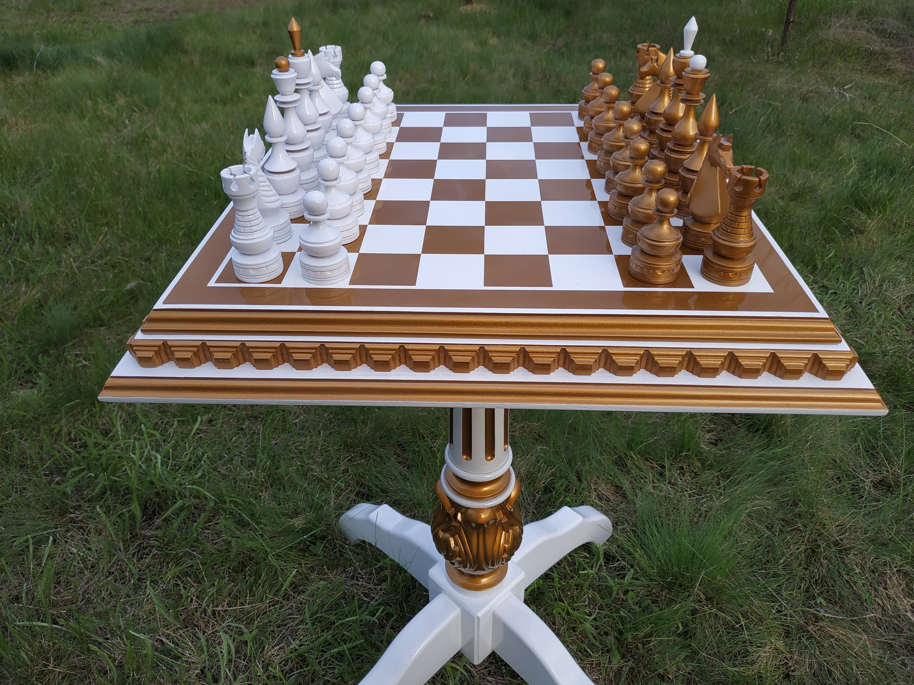 Chess Pieces Gold & White Wooden gloss chess set only | Etsy