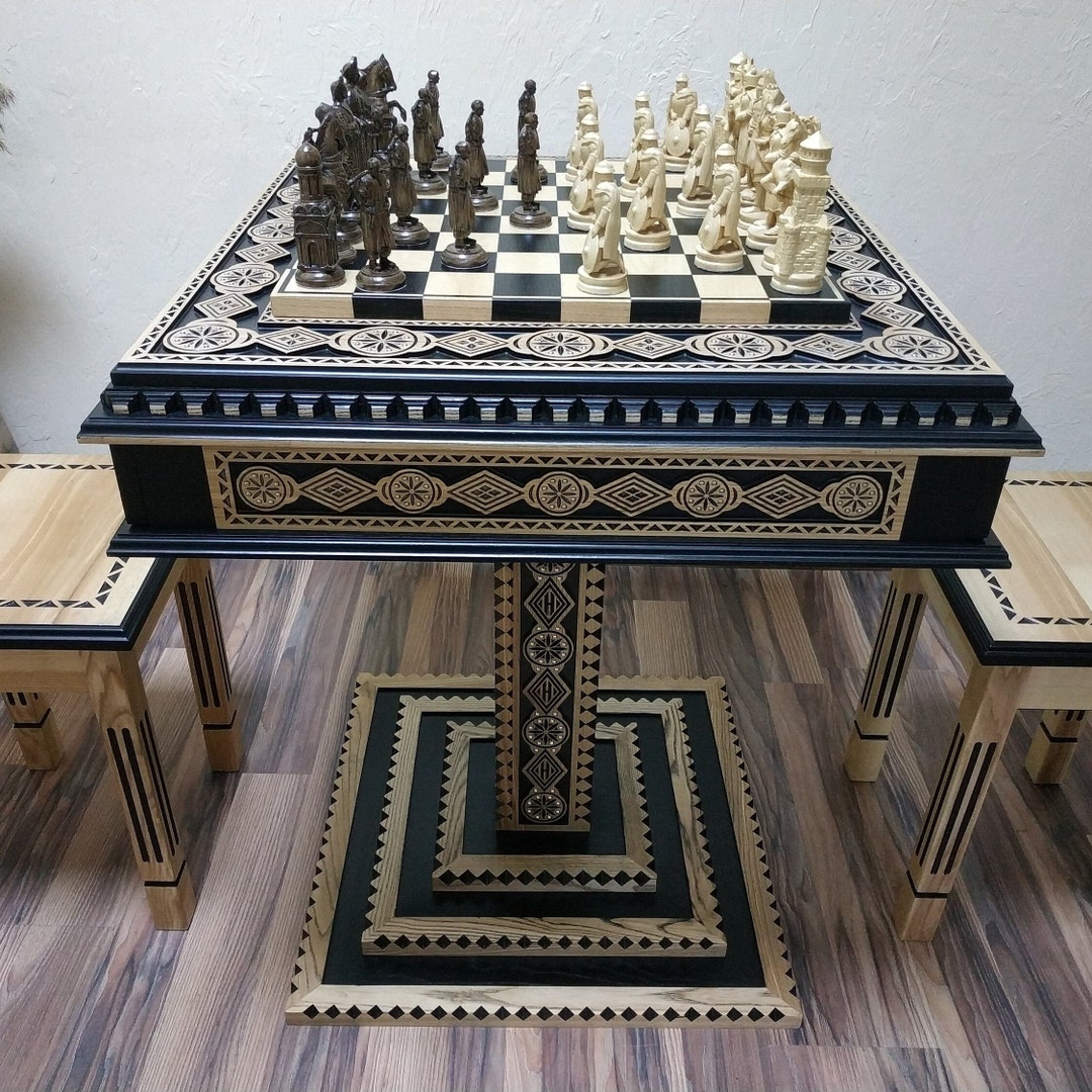 Handmade Ash Wood Chess Table With Storage & Stools - Etsy