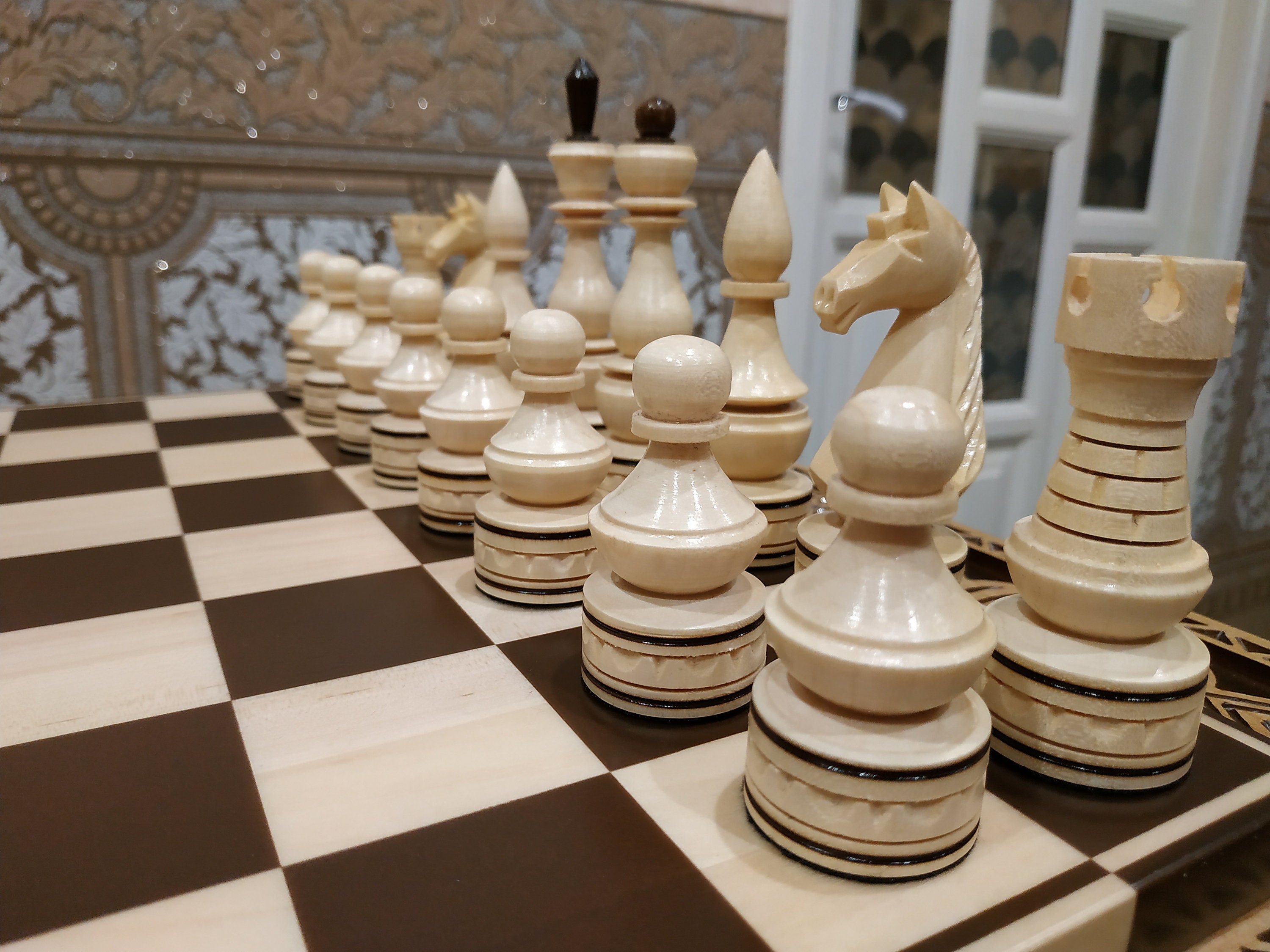 Handmade Ash Maple Wooden Chess Set, Beaded Inlay, Personalized Gift - Etsy