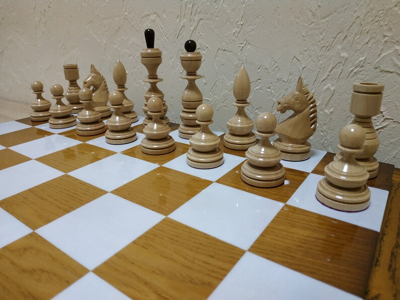 Handmade Ash Wood Chess Set: Maple Chess Pieces, Gloss Varnish - Etsy