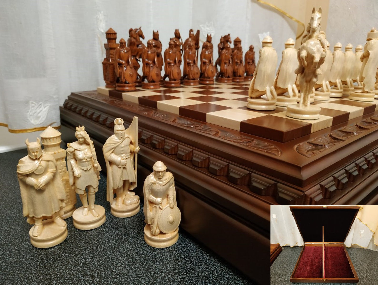Wooden Chess Set knights Board With Storage for - Etsy