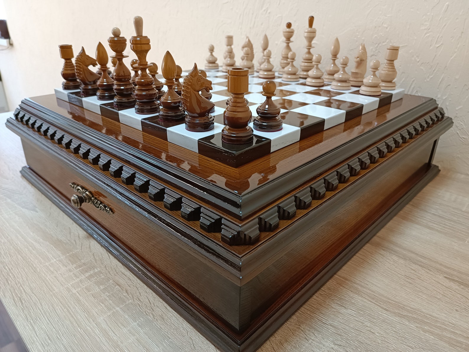Chess Set Board With 2 Drawers for Storage Chess Pieces - Etsy