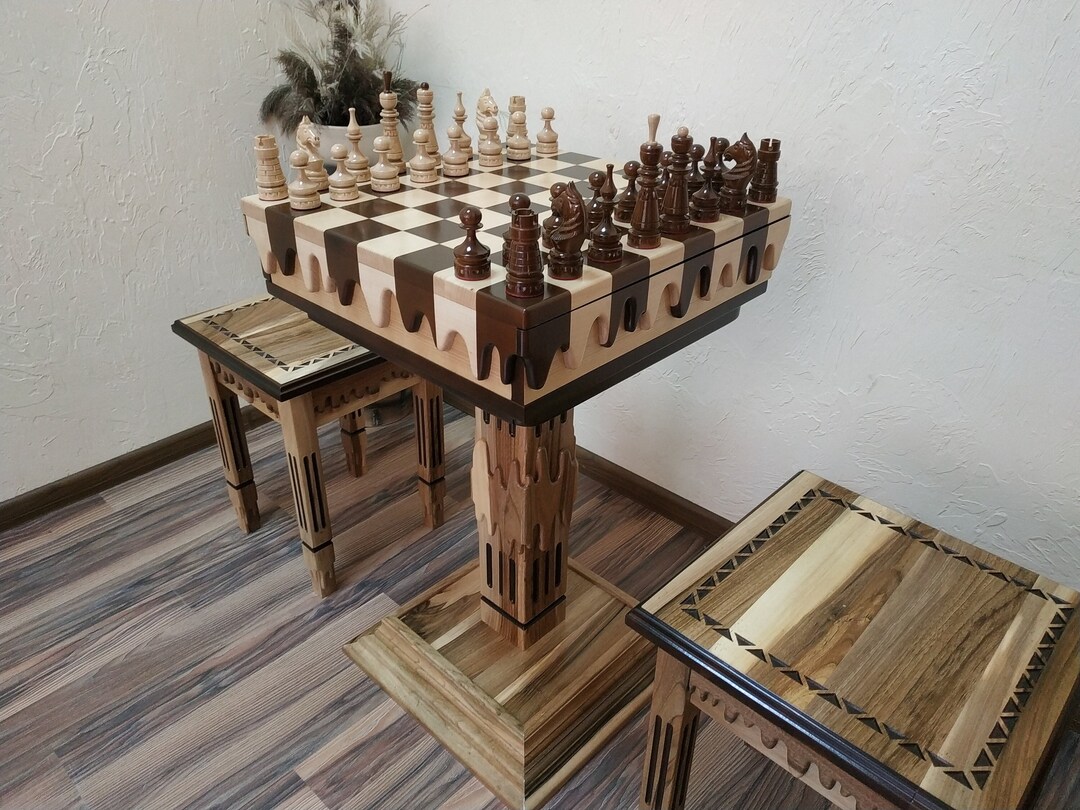 Wooden Chess Set / Table "streaks of Power" Walnut and Maple,two ...