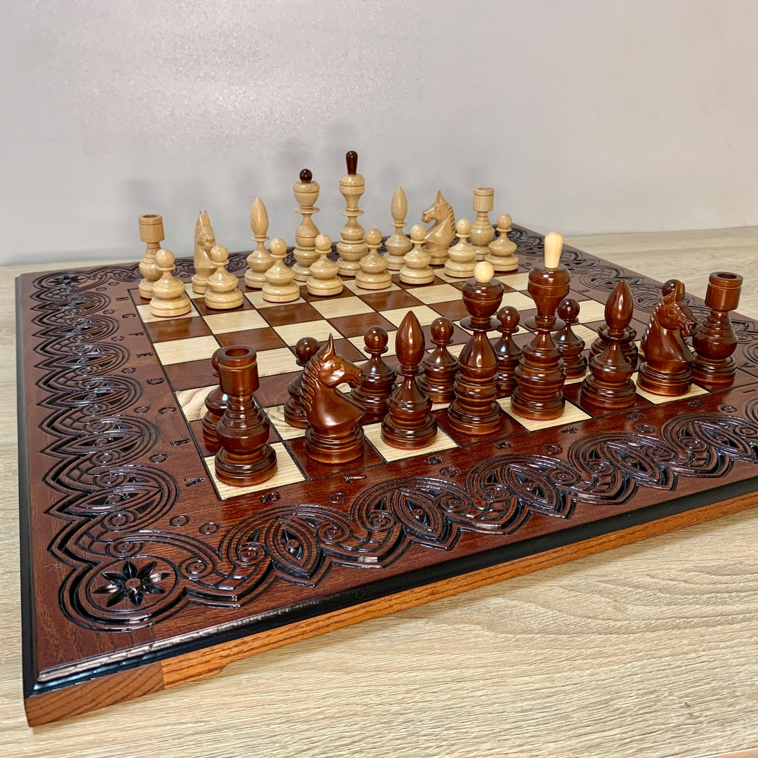 Handmade Wood Carved Chess Set: Ash Board, Maple Pieces - Etsy