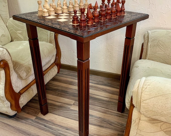 Wooden Chess Set / Table "streaks of Power" Walnut and Maple Wood ,two ...