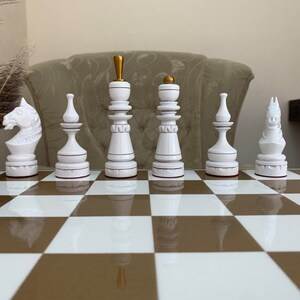 Chess Pieces Gold & White , Wooden Gloss Chess Set Only, Unique Large ...