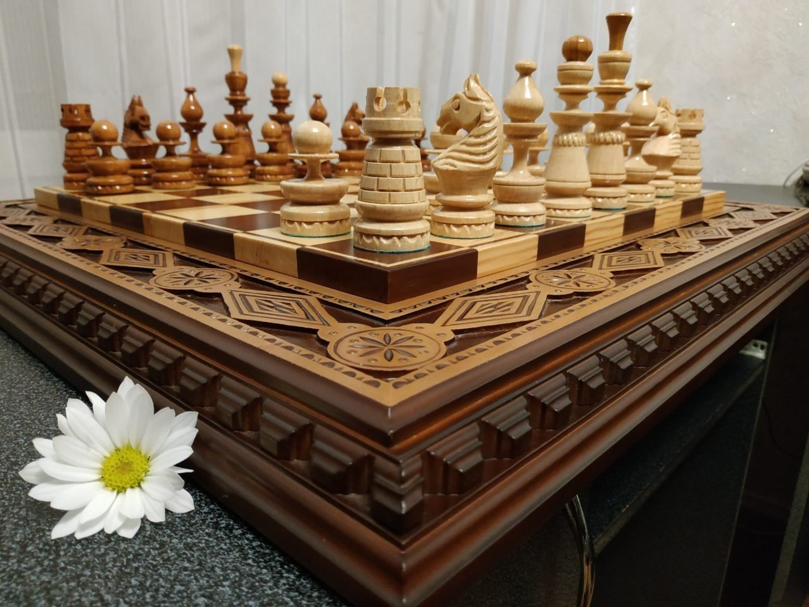 Handmade Wooden Chess Set: Carved Board & Pieces, Family Game - Etsy