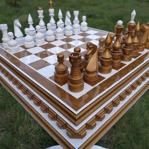 Chess Pieces Gold & White Wooden gloss chess set only | Etsy