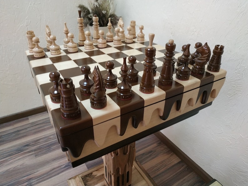 Handcrafted Walnut & Maple Chess Table Set: Classik Luxe Pieces - Etsy