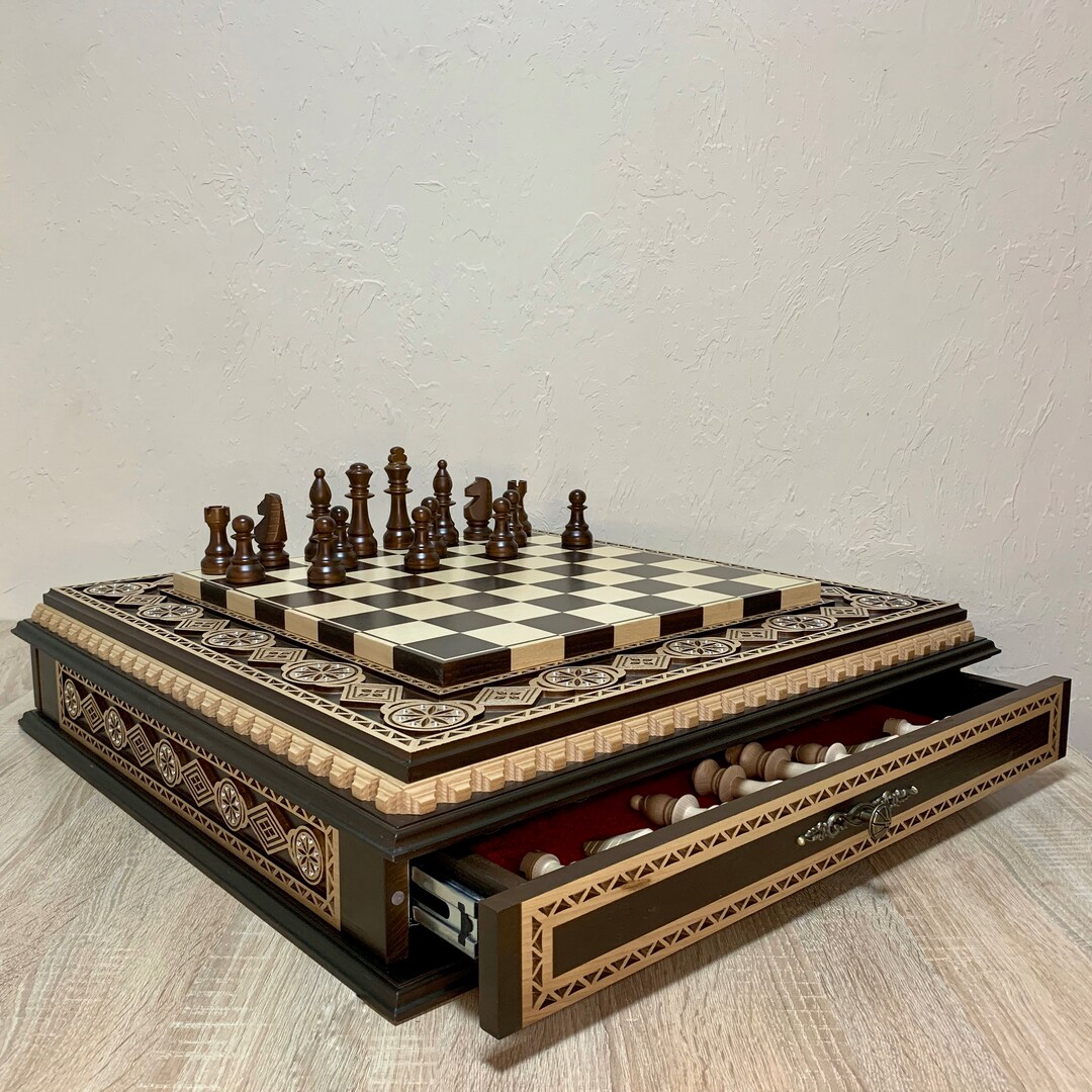 Chess Setroyal Light Wooden Board,storage for Pieces-2 Drawers ...
