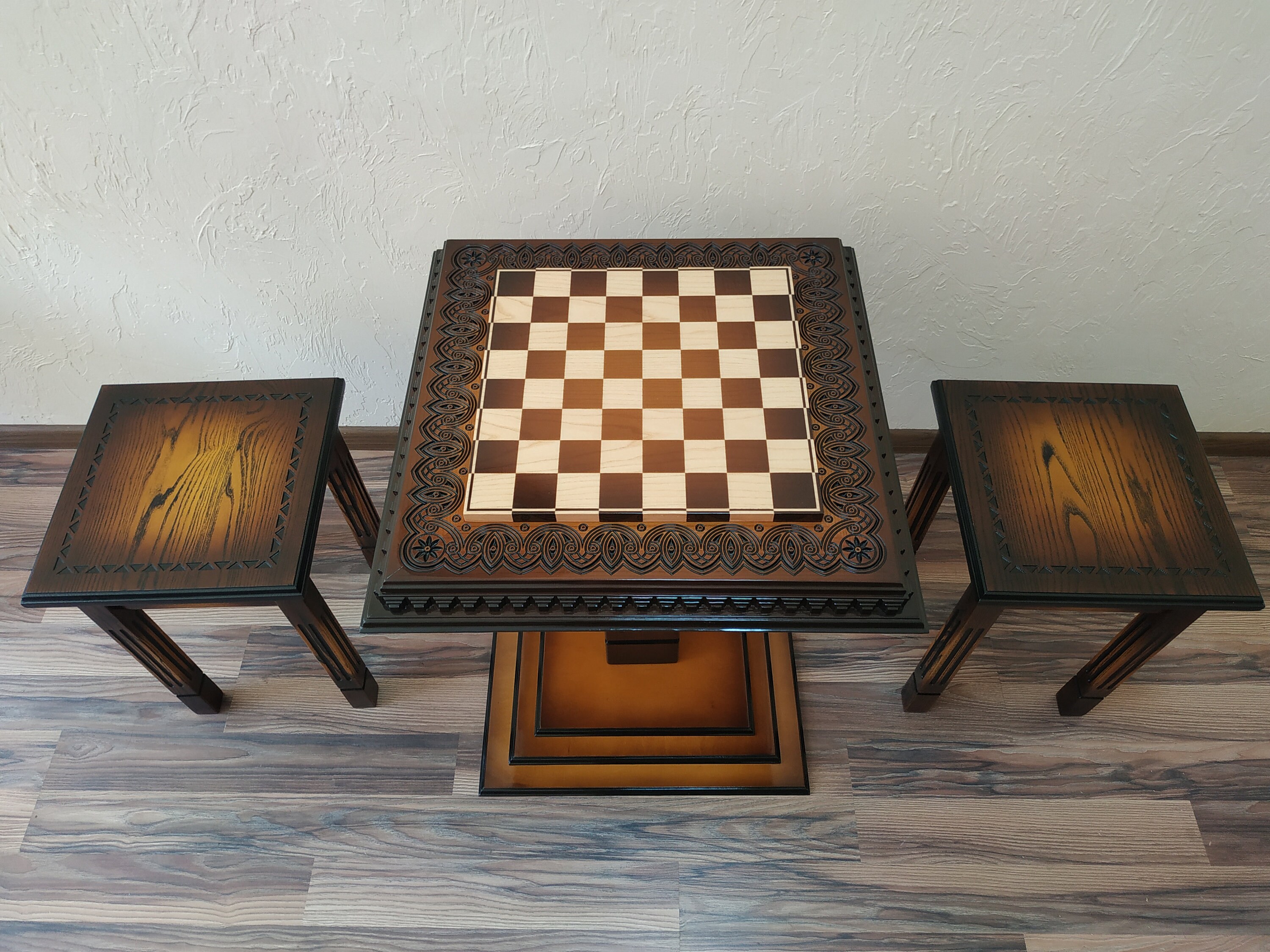 Handmade Ash Wood Chess Table With Stools: Super Gloss Ombre Board - Etsy