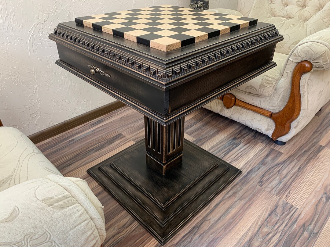 Handmade Ash Wood Chess Table With Storage: Gray Patina Finish - Etsy