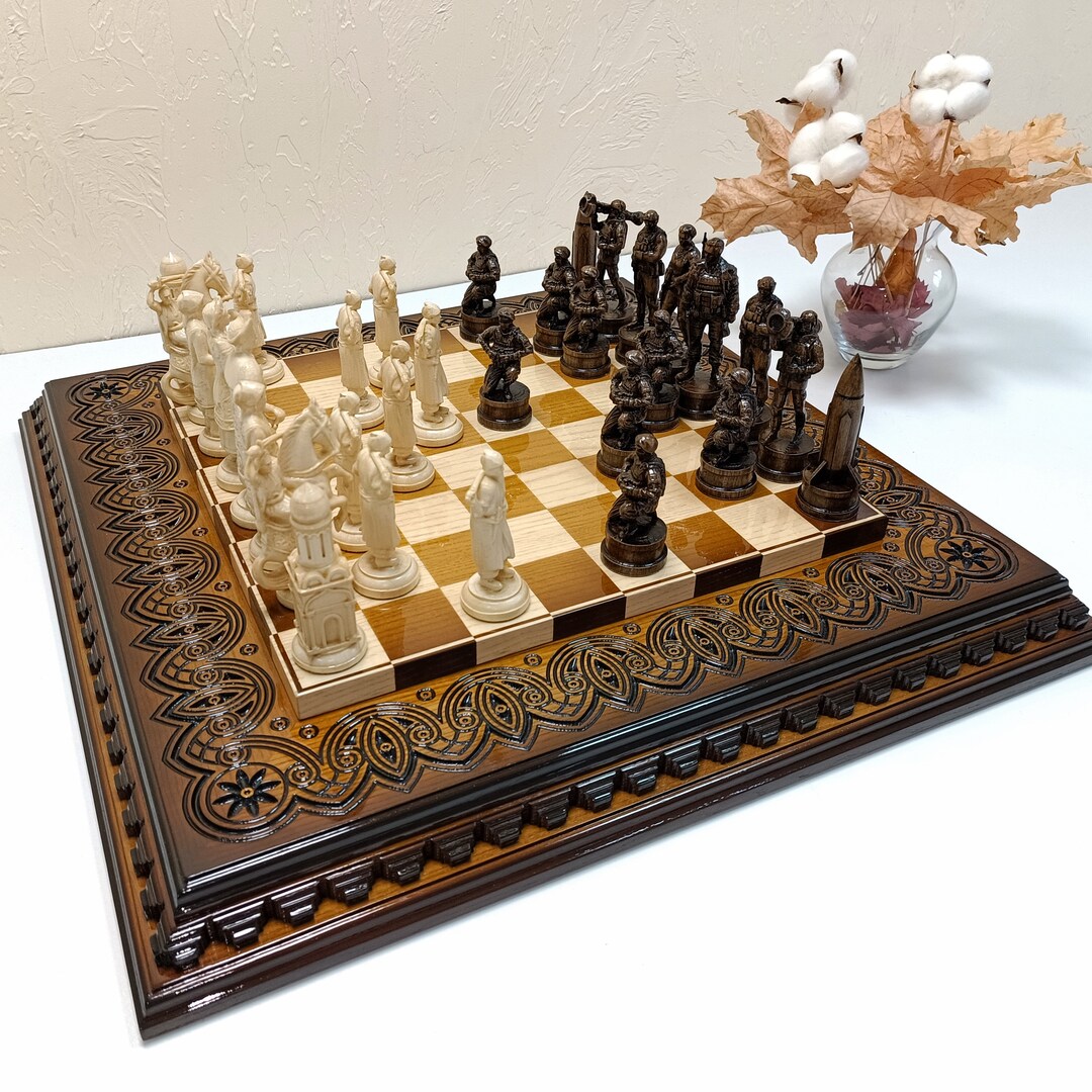 Chess Set "waves of Aspiration Ombre", Solid Ash Wood, Super Gloss ...