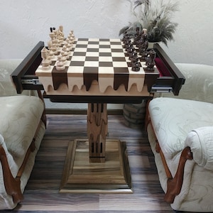Wooden Chess Set / Table "streaks of Power" Walnut and Maple Wood ,two ...