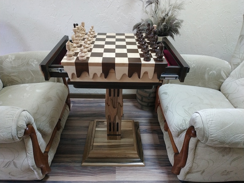 Handcrafted Walnut & Maple Chess Table Set: Classik Deluxe Pieces - Etsy