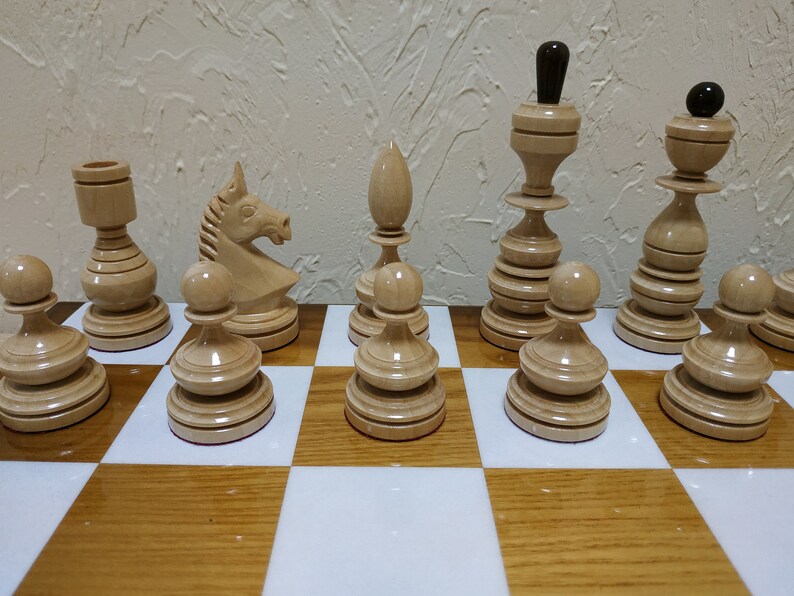 Handmade Ash Wood Chess Set: Maple Chess Pieces, Gloss Varnish - Etsy
